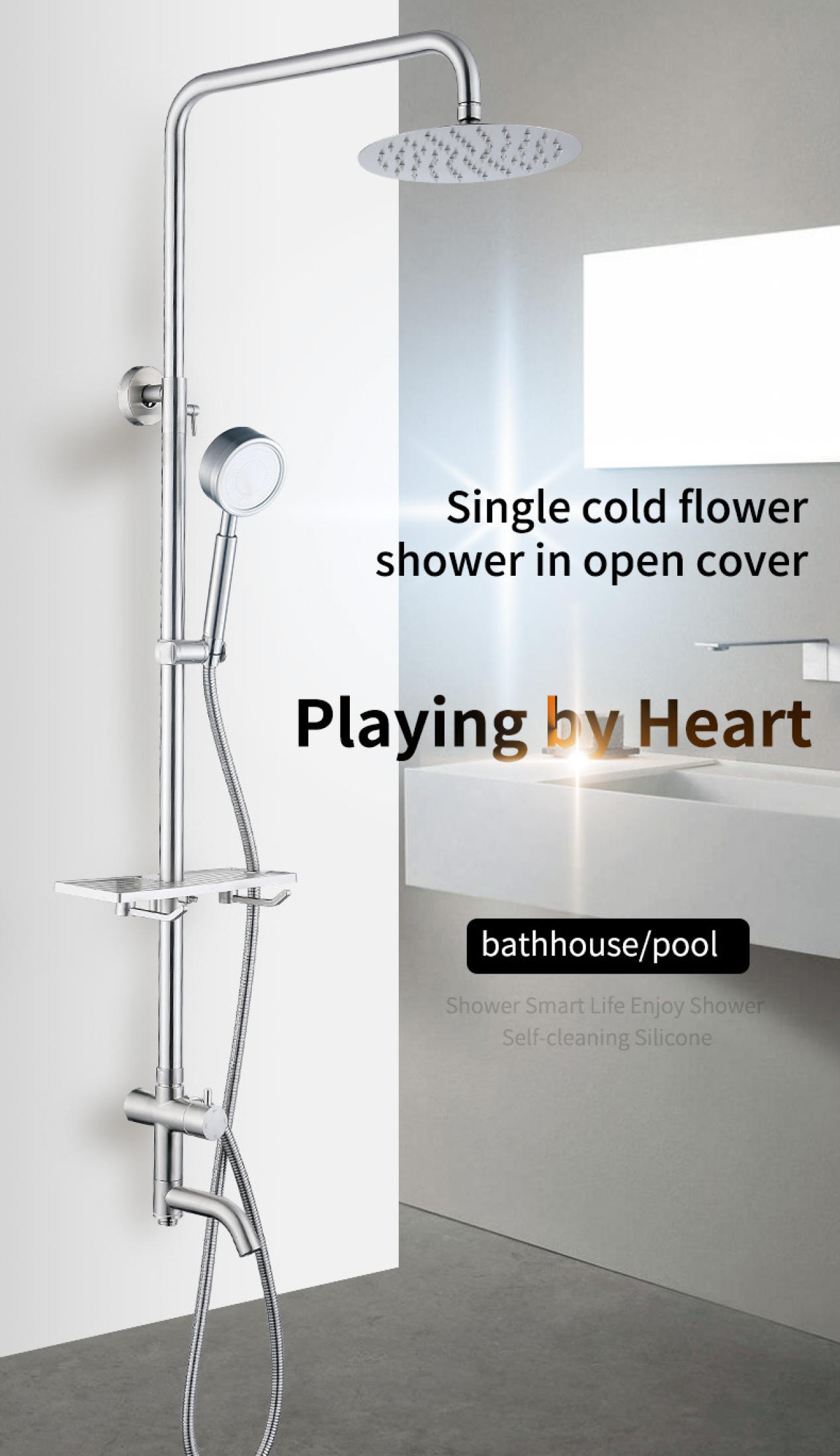 HYM 304 Stainless Steel Single Point Shower Set with Faucet 3 way ...