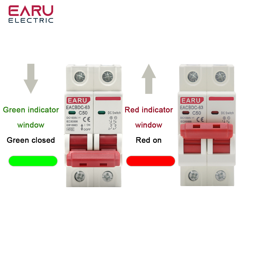 2P DC 1000V MCB Solar Mini Circuit Breaker Overload Protection Switch 6A 10A 16A 20A 25A 32A 40A ...