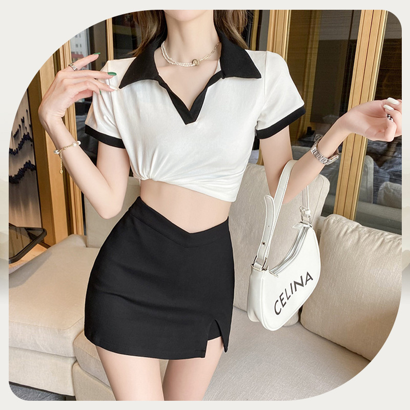 Black White Skirt Women Summer Casual High-Waisted Slit Skirt With ...