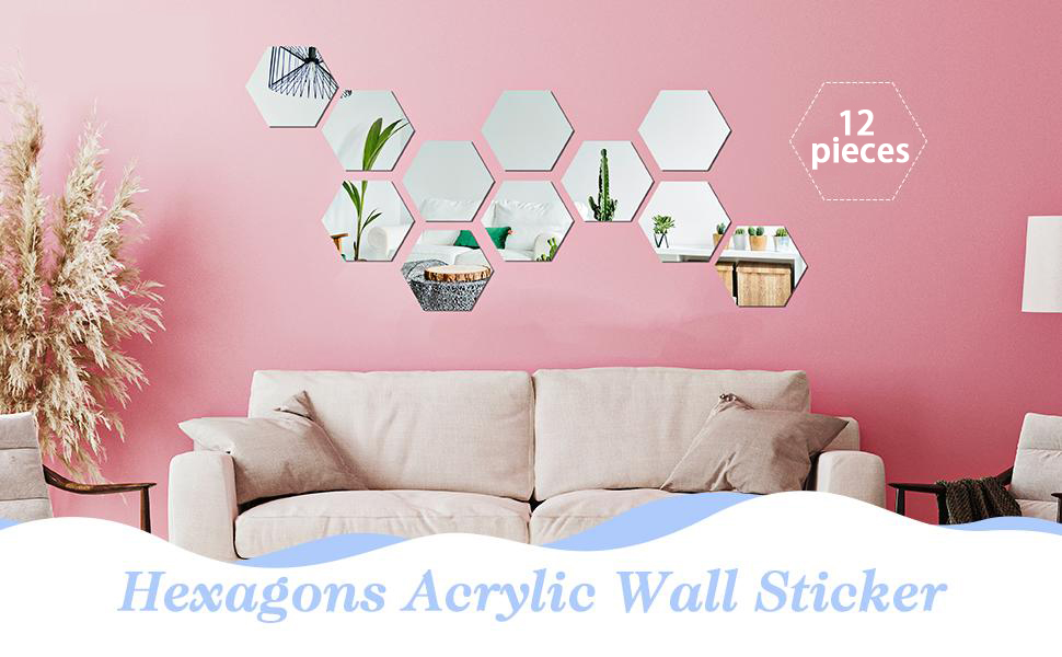 12pcs/1set 3D Mirror Wall Stickers Vinyl Sticker Removable Hexagonal ...