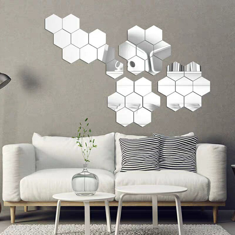 12pcs/1set 3D Mirror Wall Stickers Vinyl Sticker Removable Hexagonal ...