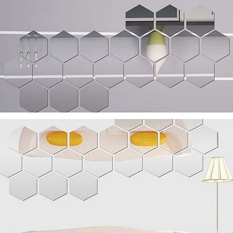 12pcs/1set 3D Mirror Wall Stickers Vinyl Sticker Removable Hexagonal ...