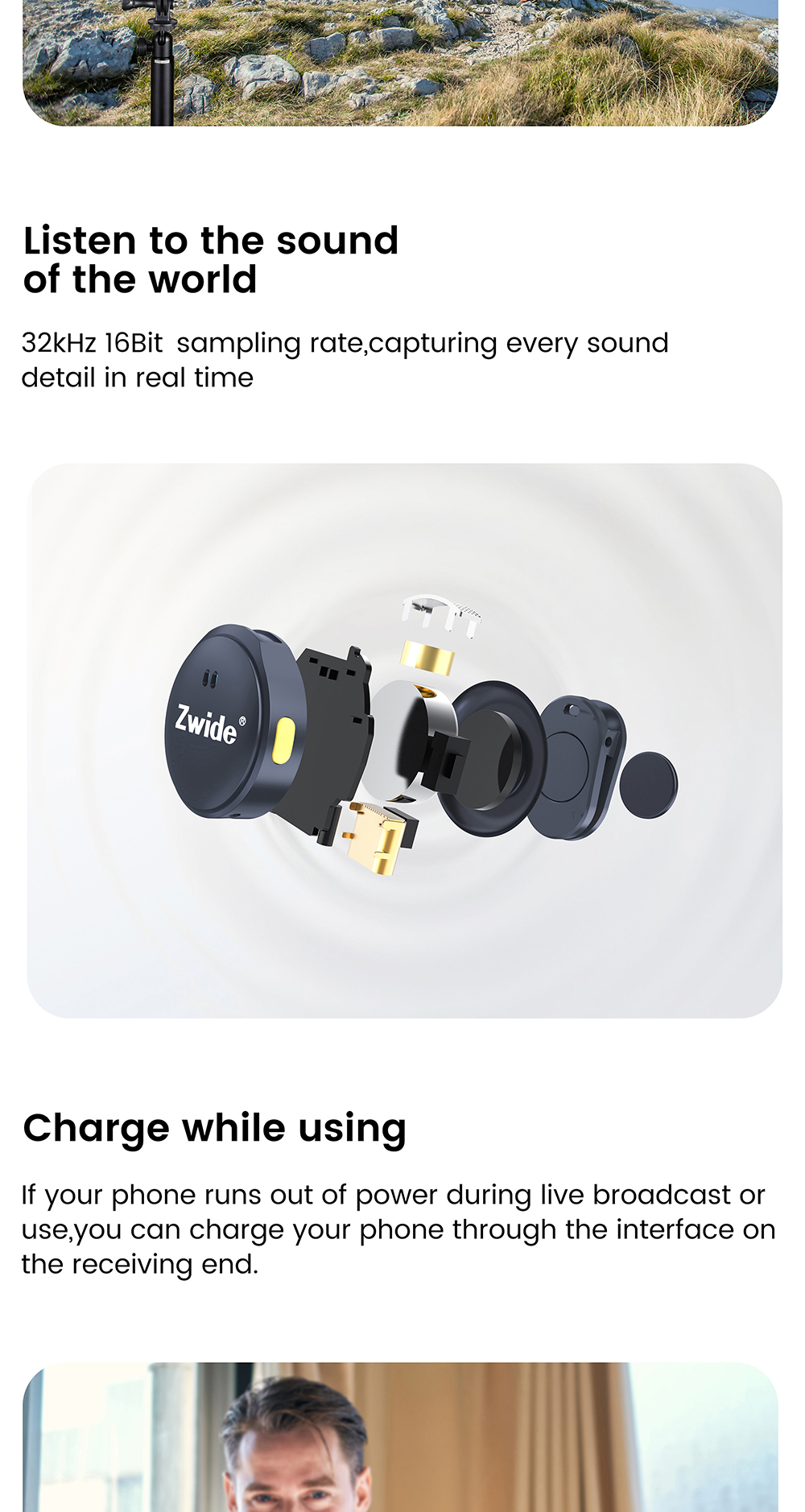 Zwide M8 Magnetic Button Wireless Lavalier Microphone Outdoor Radio ...