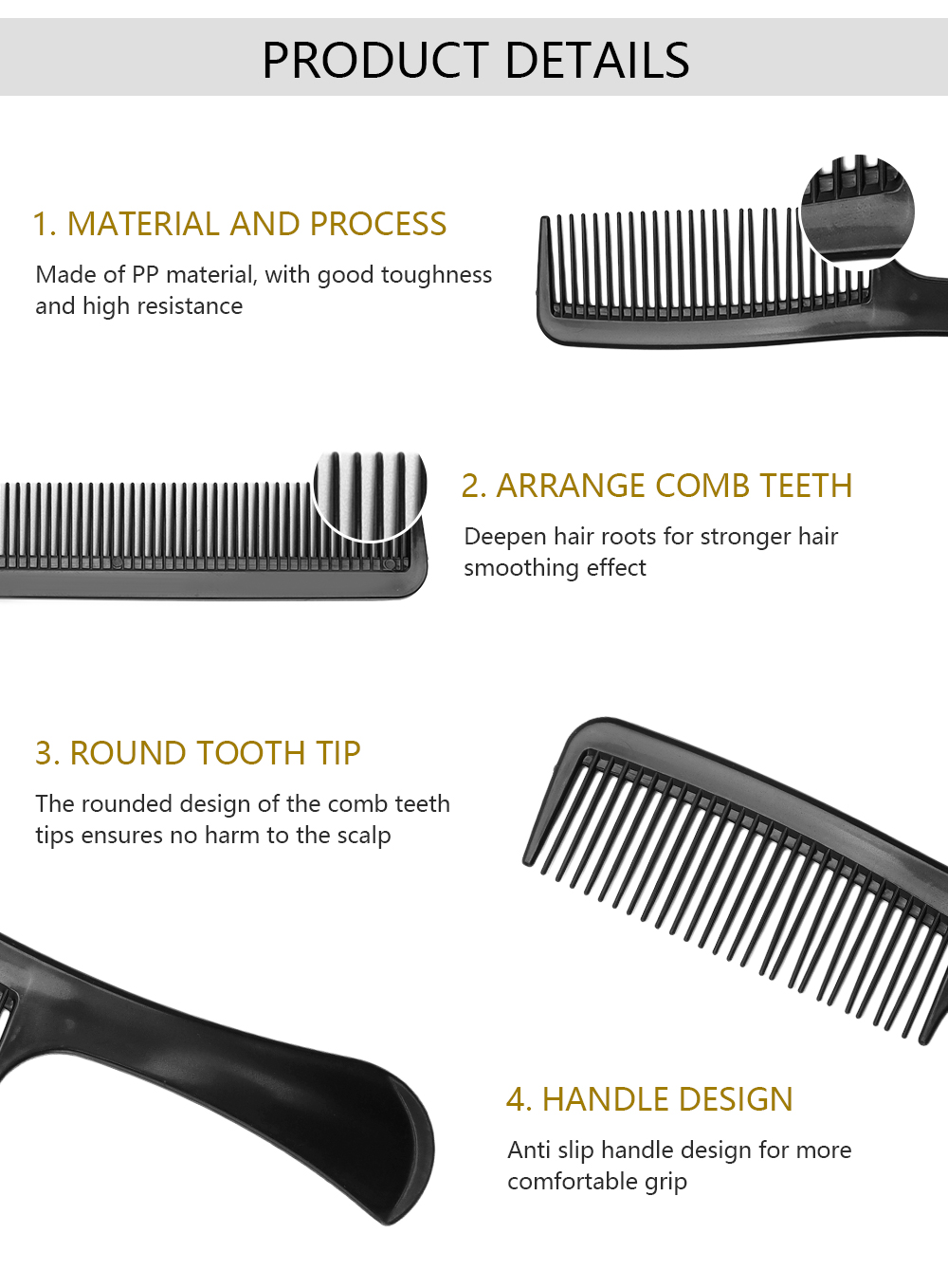 10 Pcs Barber Styling Comb Set Anti Static Coarse Fine Toothed Pick ...