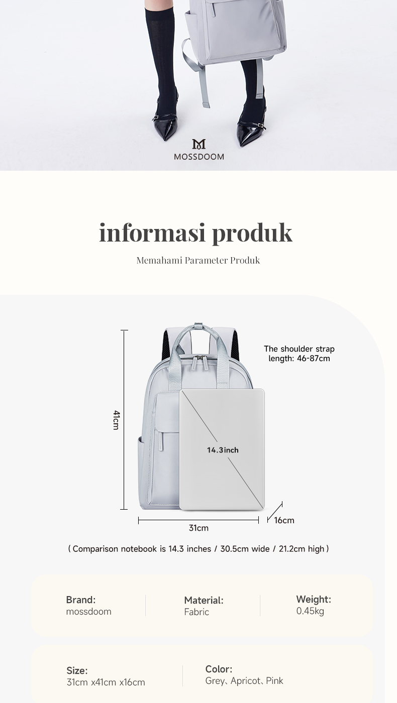 MOSSDOOM Boutique Women's Backpack Fashion College Backpack | Shopee ...
