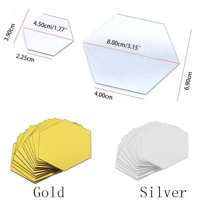 12pcs/1set 3D Mirror Wall Stickers Vinyl Sticker Removable Hexagonal ...