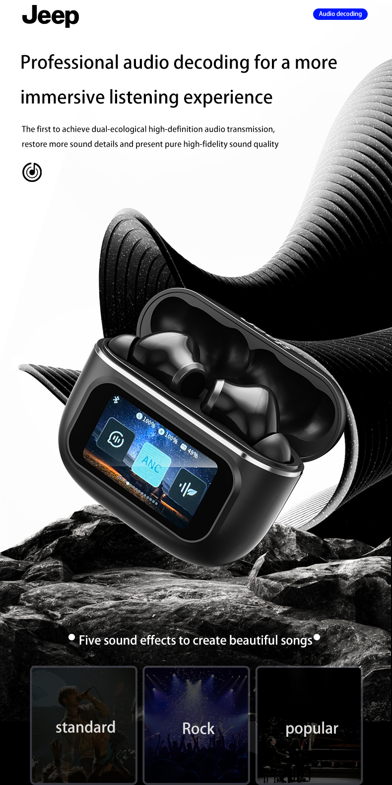 Jeep EW118 Plus Bluetooth Earphones Color LED Screen ANC Noise ...