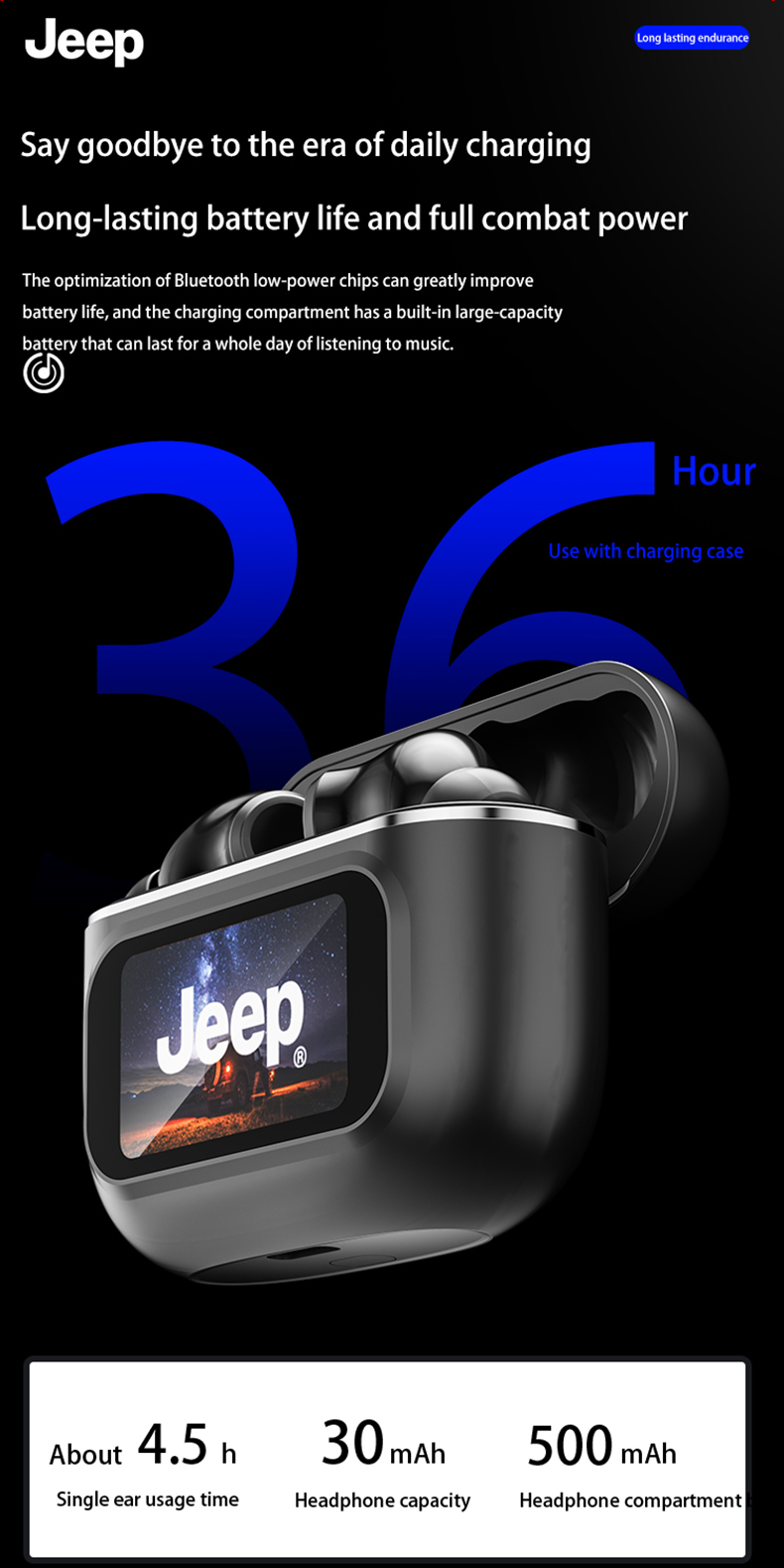 Jeep EW118 Plus Bluetooth Earphones Color LED Screen ANC Noise ...