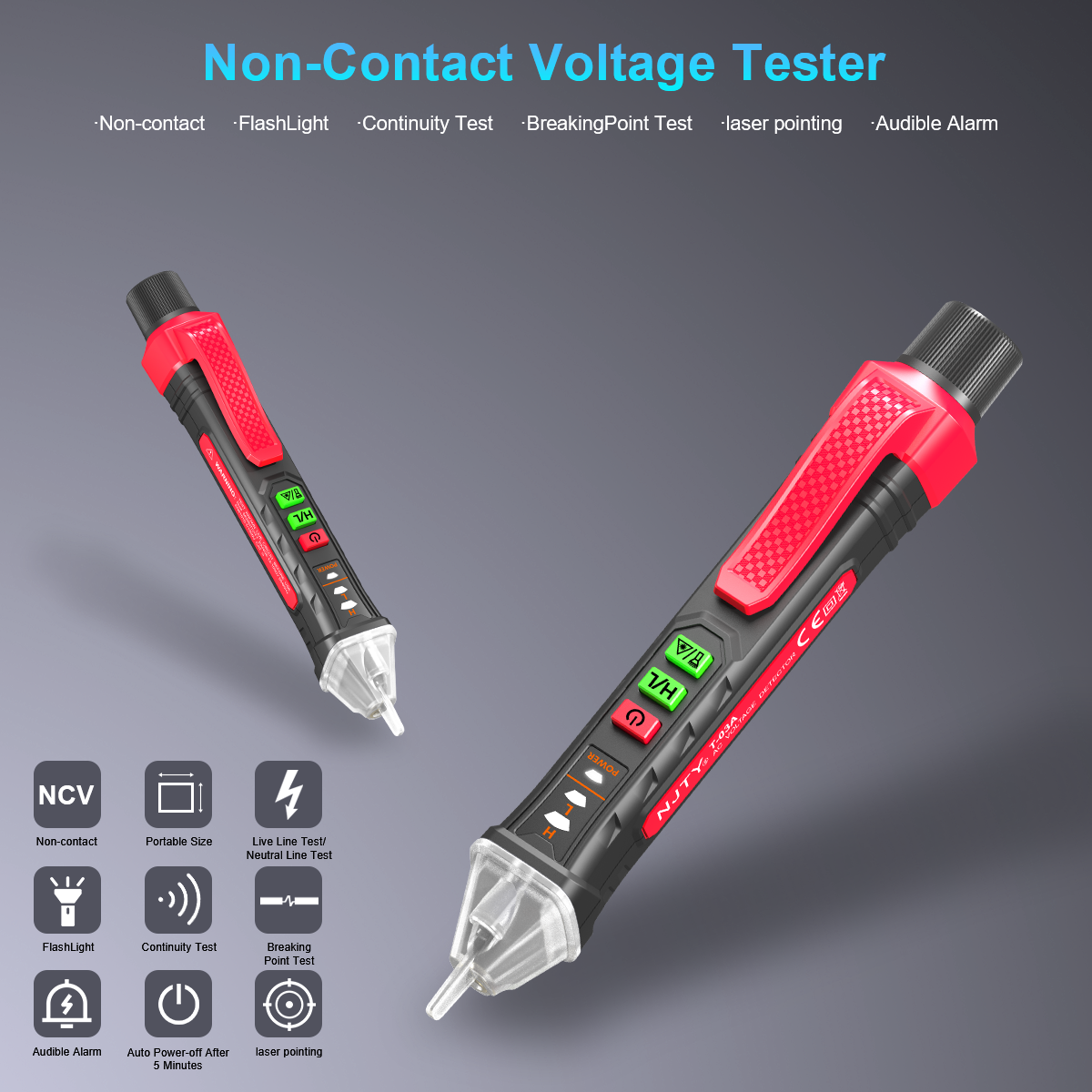 New NJTY Non-Contact Voltage Tester - Dual Range AC 12V/48V-1000V ...