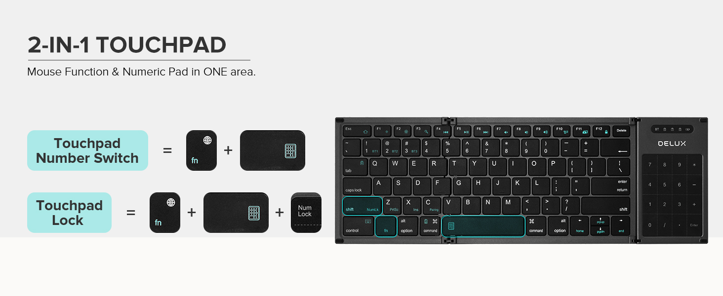 Delux Portable Bluetooth Folding Wireless Keyboard, Touchpad,Scissor ...