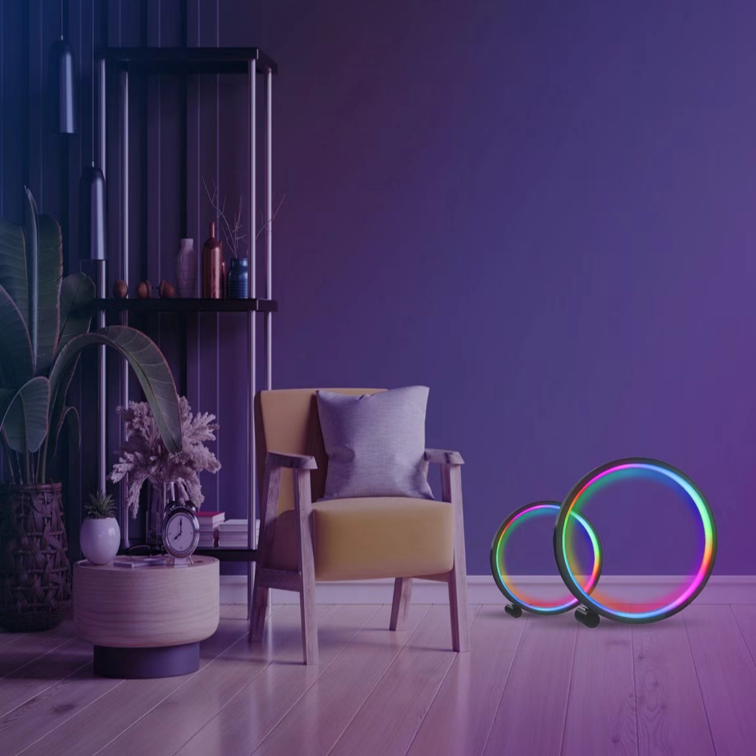 1pc Colorful RGB Remote Control Dimming Circle Shape Table Lamp Voice ...