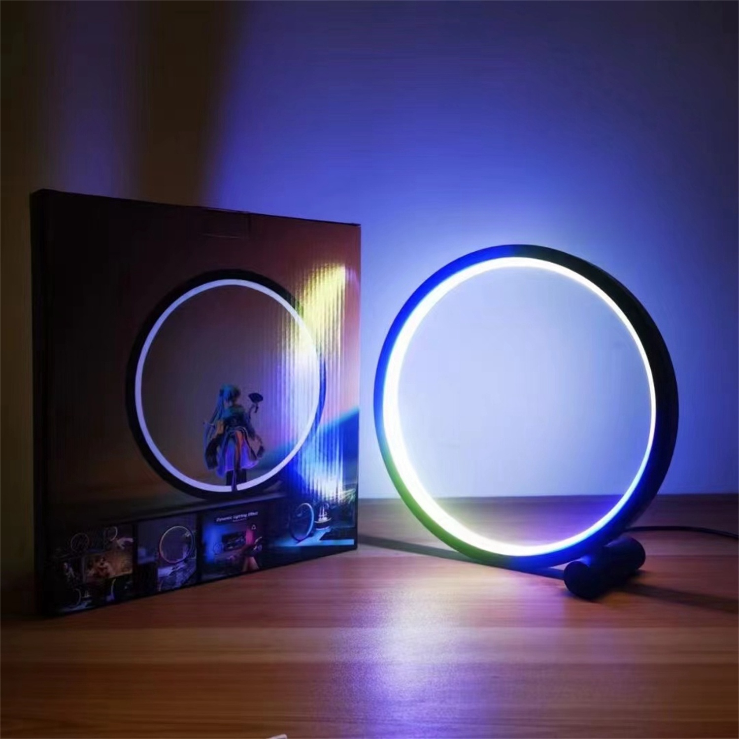 1pc Colorful RGB Remote Control Dimming Circle Shape Table Lamp Voice ...