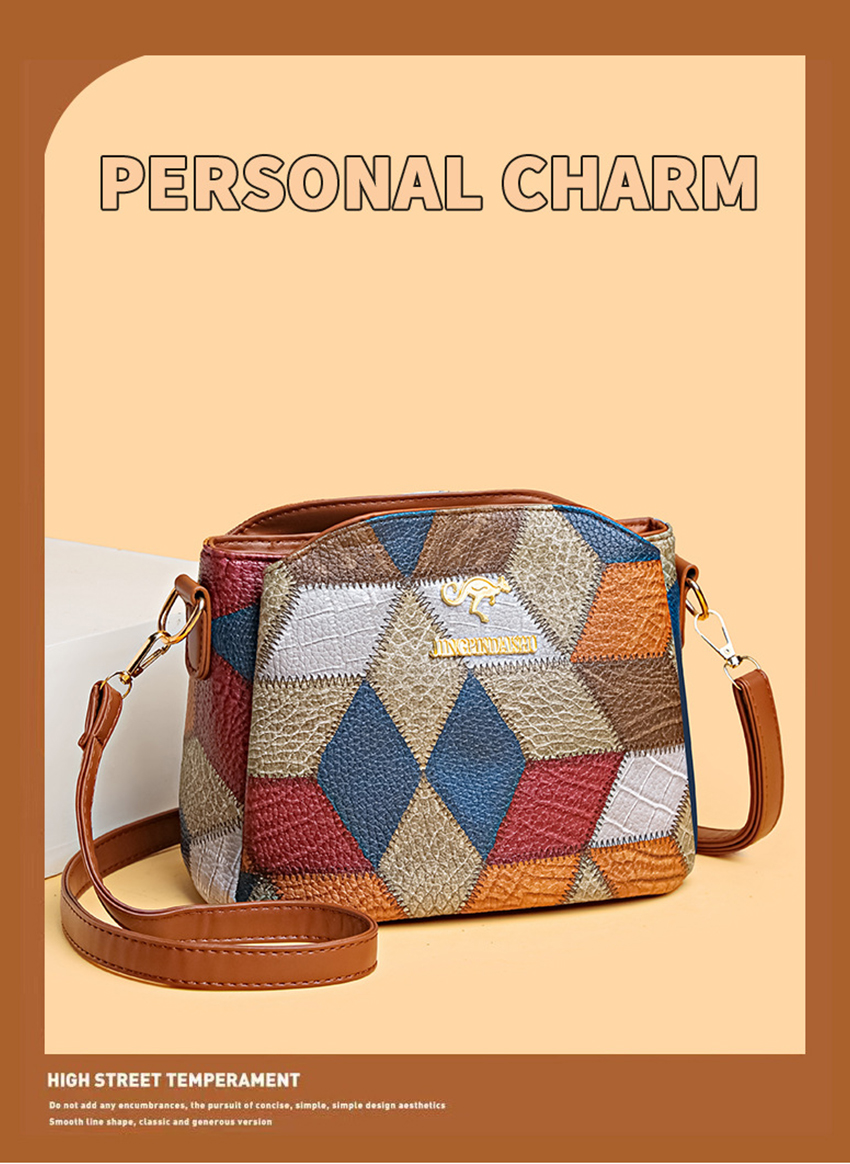 LouisWill Women’s Fashion Bohemian Style Splicing Contrast Design Three Layer Large Capacity Bag ...