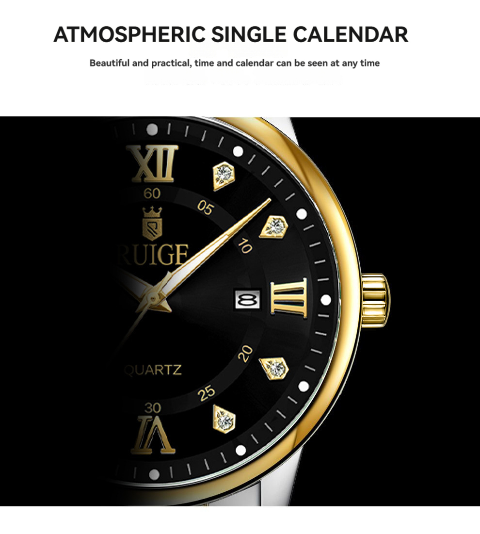 RUIGE New Luxury Calendar Men's Quartz Watch Original Stainless Steel ...