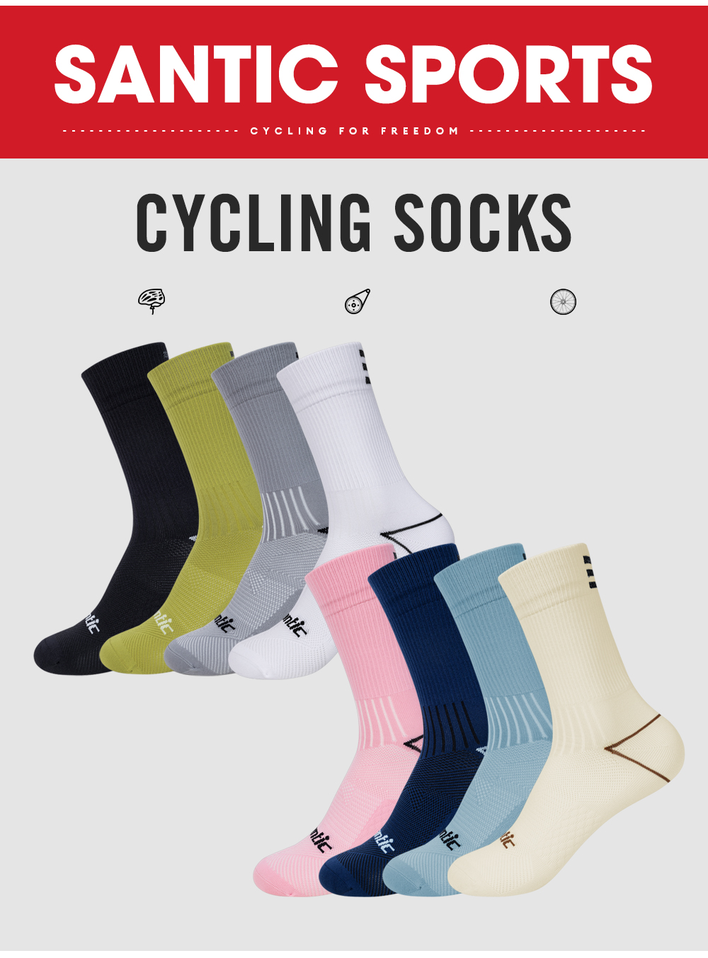 Santic Unisex Cycling Socks Sports Breathable Anti-sweat Outdoor Wear ...