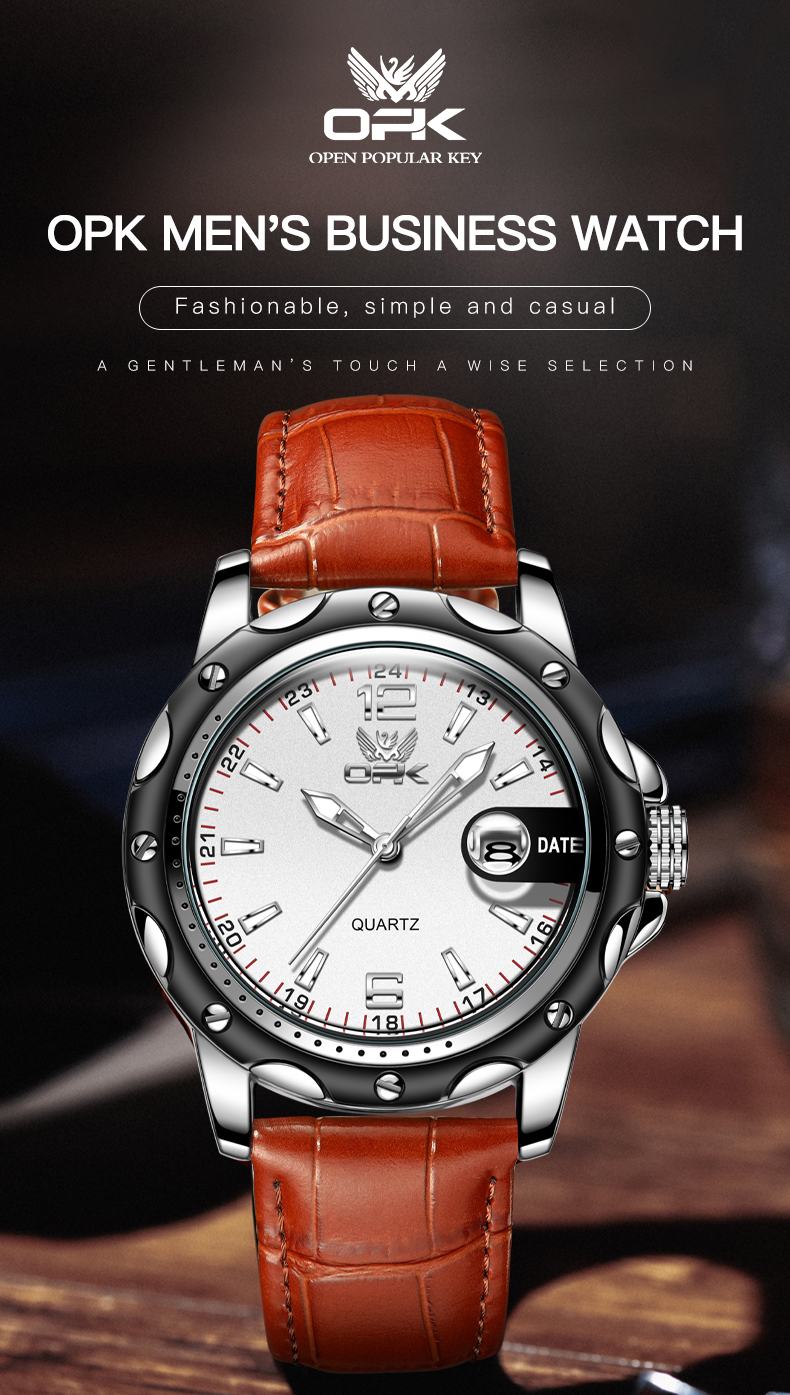 OPK Watch For Men Waterproof Original With Box Leather Stainless Steel ...