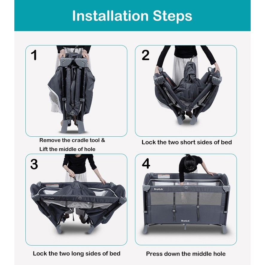 2 Layer Foldable Crib for Baby with toy mosquito net storage bag Crib ...