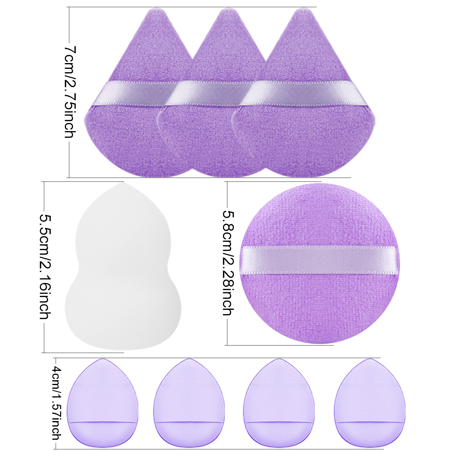 9-Piece Makeup Sponge Tool Set - 3 Fan-Shaped Powder Puffs, Wet And Dry ...