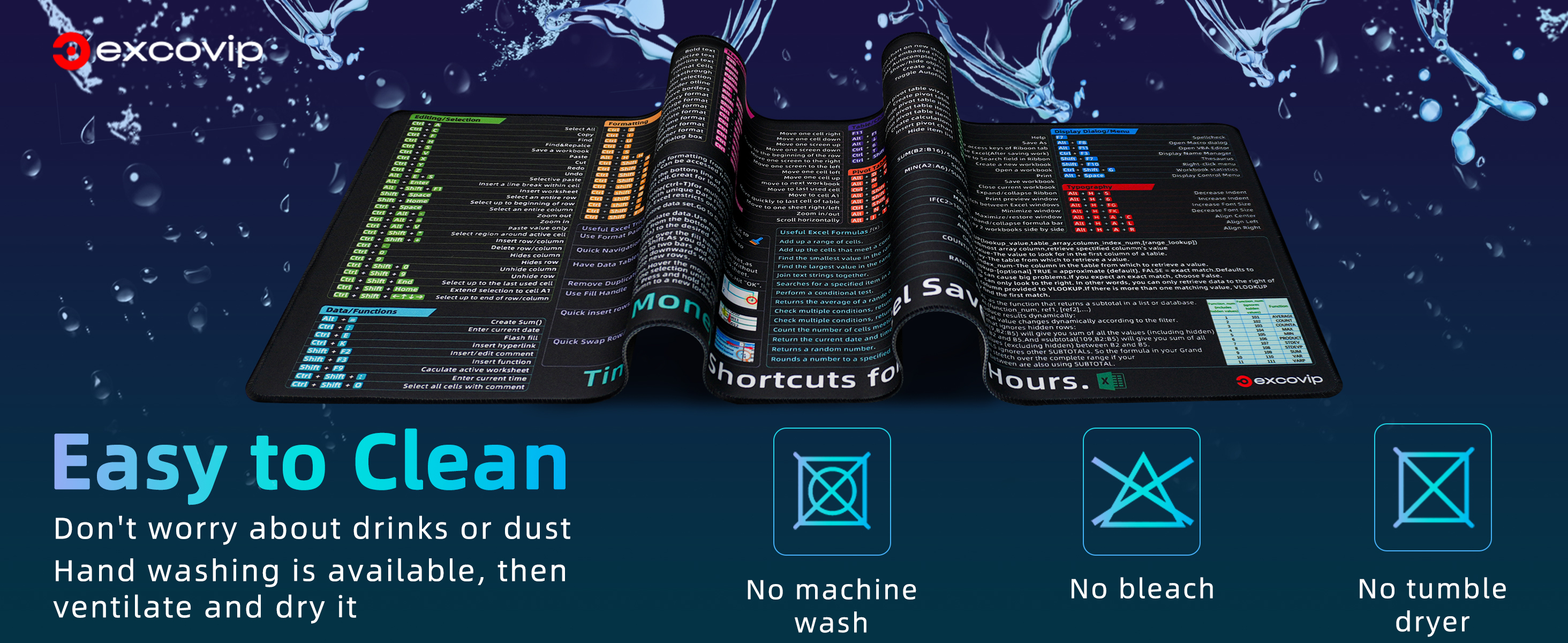 EXCOVIP Mouse Pad Large Size 90*30CM Excel English Shortcut Soft Lock ...