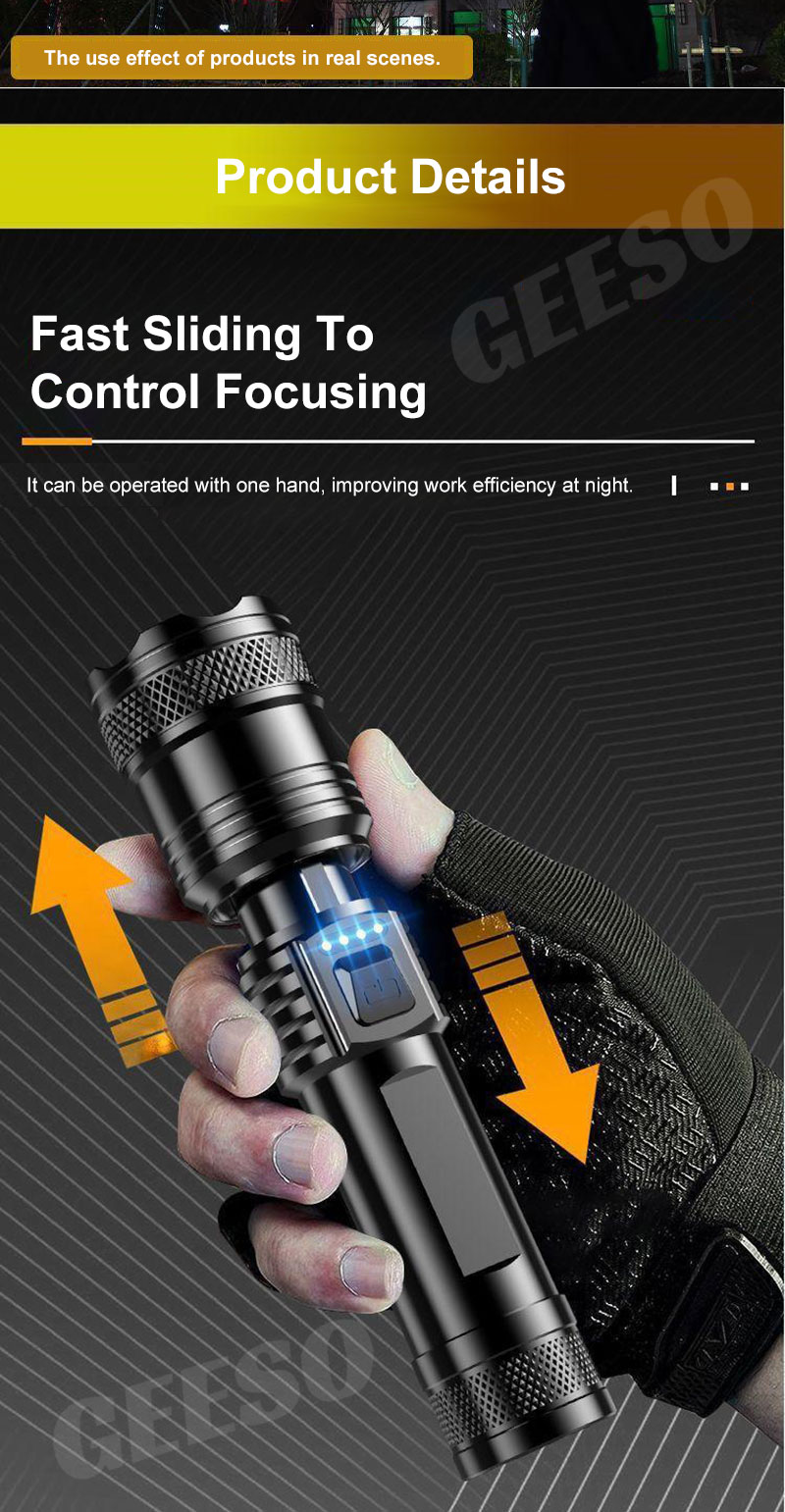GEESO L-39 Super Bright Zoom LED Flashlight Portable Rechargeable Waterproof Outdoor Heavy Duty ...