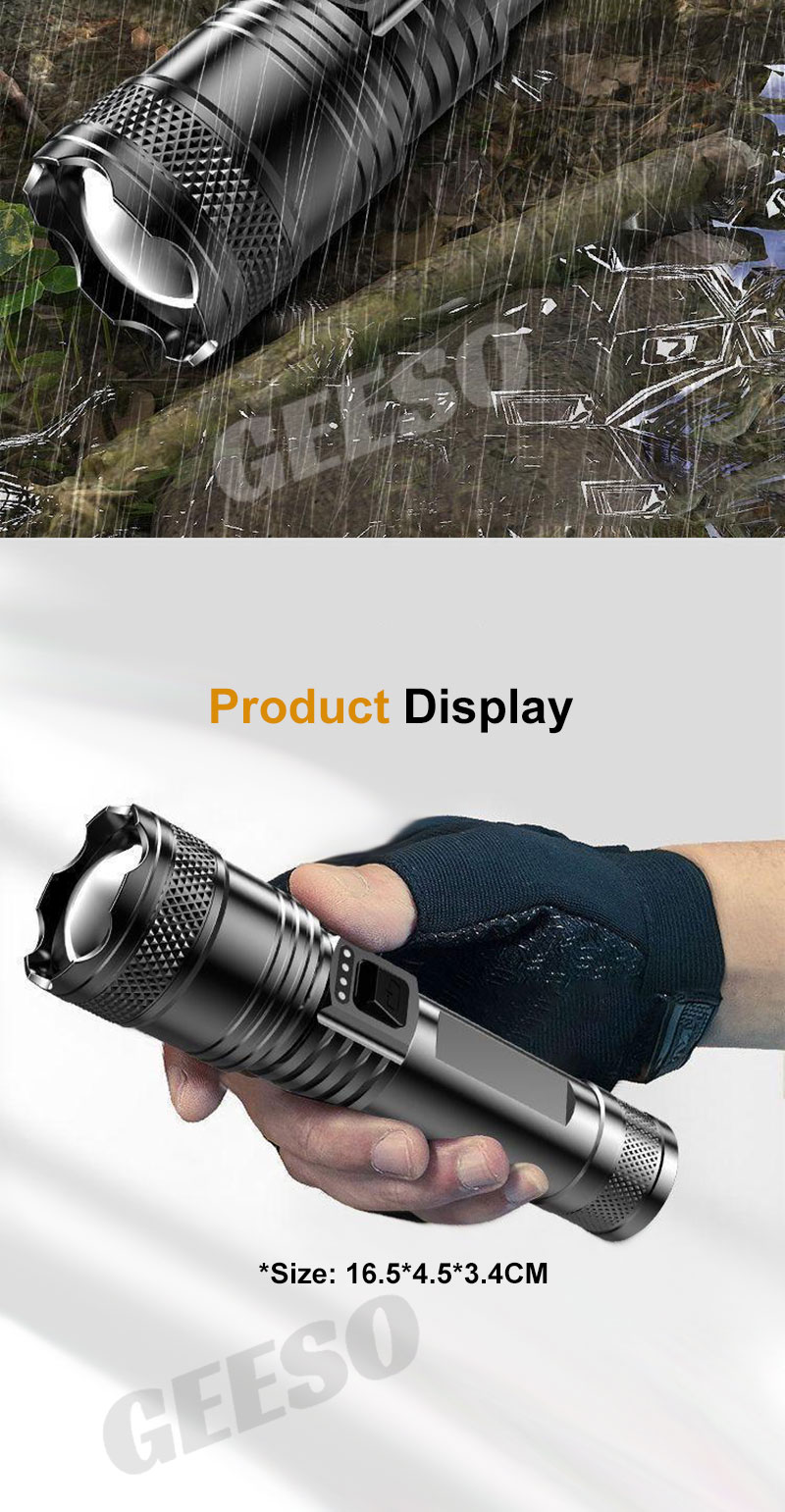 GEESO L-39 Super Bright Zoom LED Flashlight Portable Rechargeable Waterproof Outdoor Heavy Duty ...