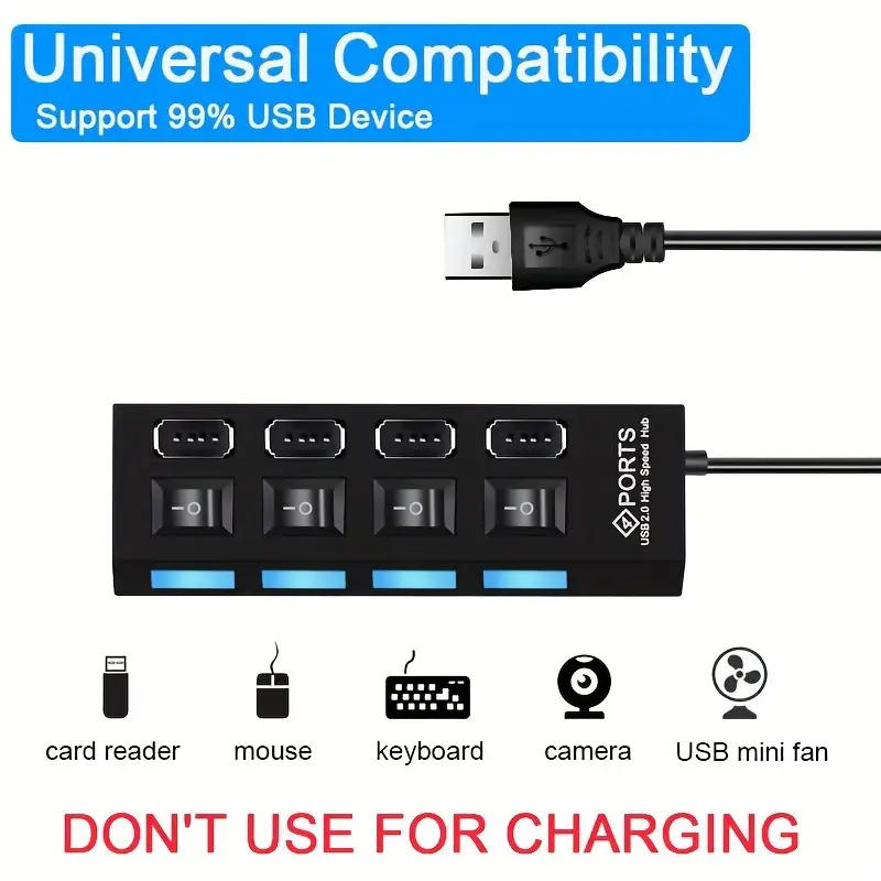7 Ports 4 Ports USB Hub LED 2.0 Adapter Power On or Off Switch For PC ...