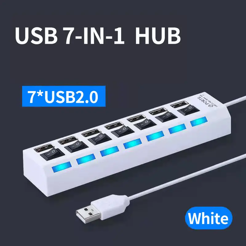 7 Ports 4 Ports USB Hub LED 2.0 Adapter Power On or Off Switch For PC ...