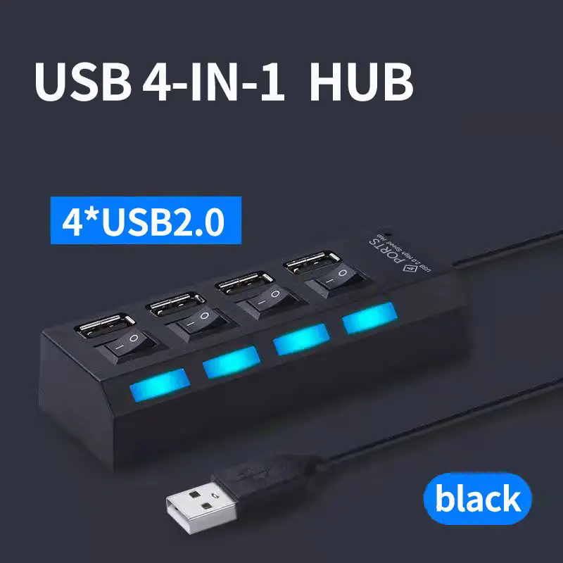 7 Ports 4 Ports USB Hub LED 2.0 Adapter Power On or Off Switch For PC ...