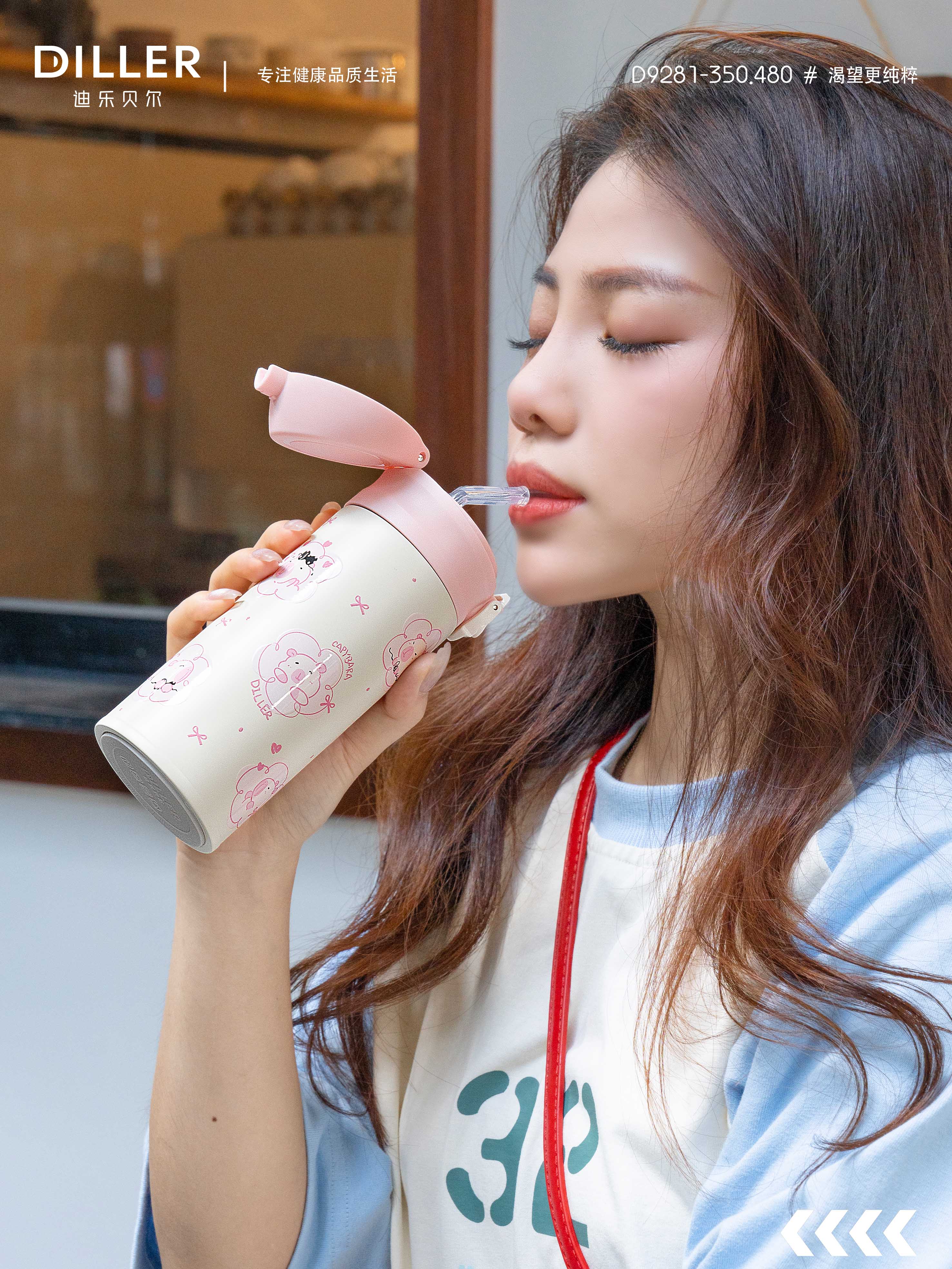 Diller Vacuum Flask Thermos 316 Stainless Steel with Straw Keeping Cold and Hot Cute Drinking ...