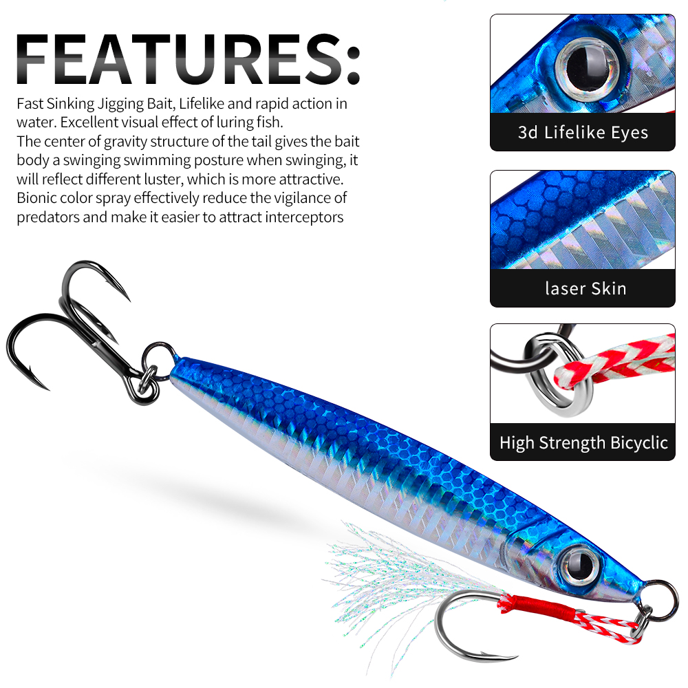 PROBEROS New Fishing Lure 10g/15g/20g/30g/40g Jigging Hook Fishing Spinner Bait Laser Metal Jig ...