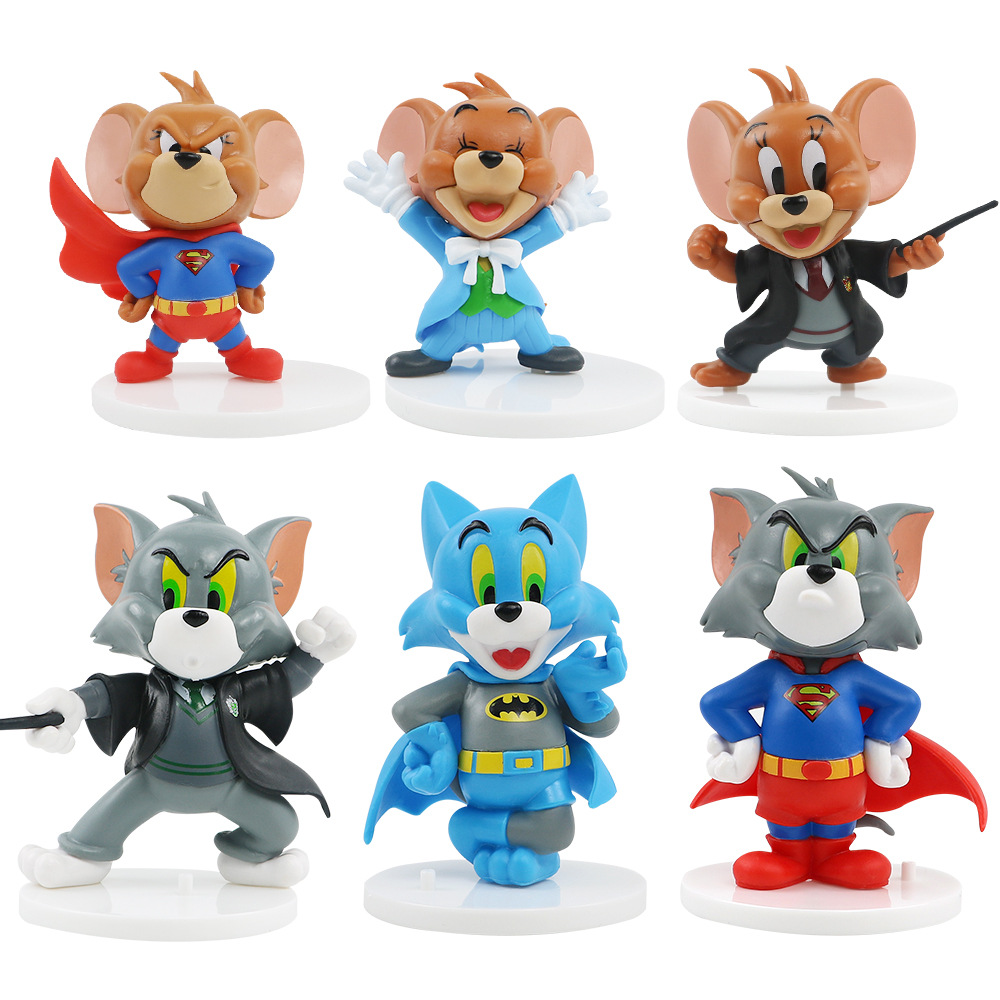 6Pcs/Set Tom & Jerry Figures Cos Batman Superman Model Doll Toy Cartoon ...