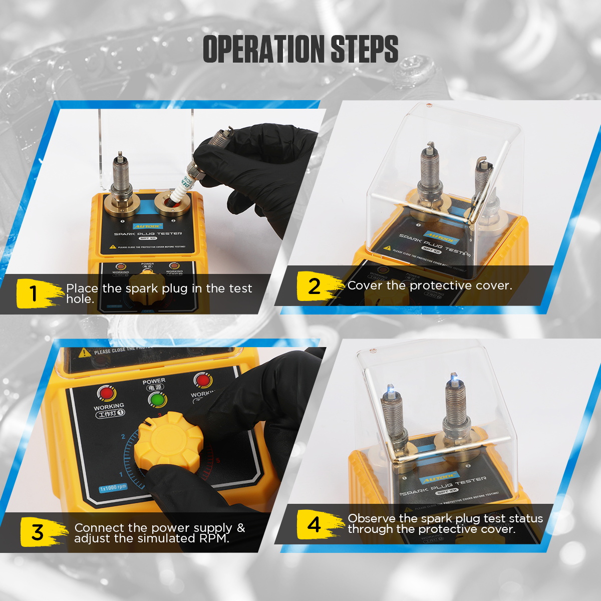 AUTOOL SPT101 spark plug Tester 0-6000 RPM to simulate engine ...