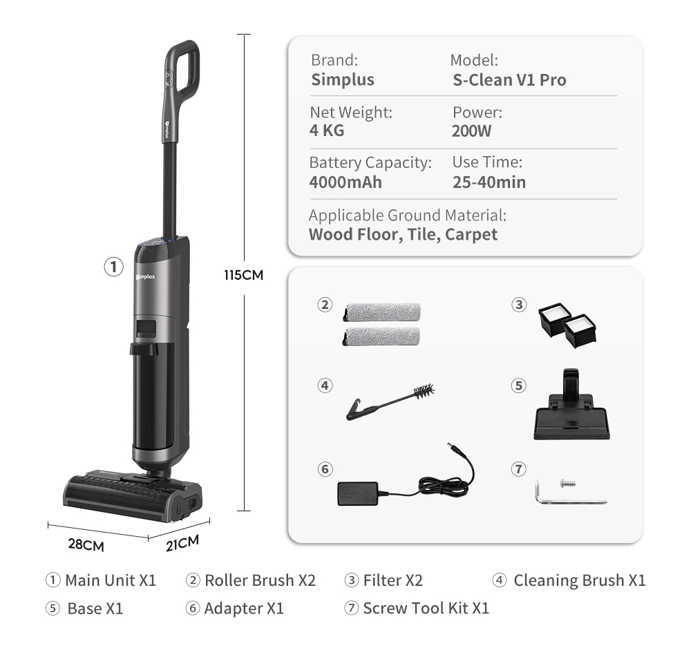 Simplus Wet & Dry Cordless Vacuum Cleaner 3 in 1 Smart LCD Display ...