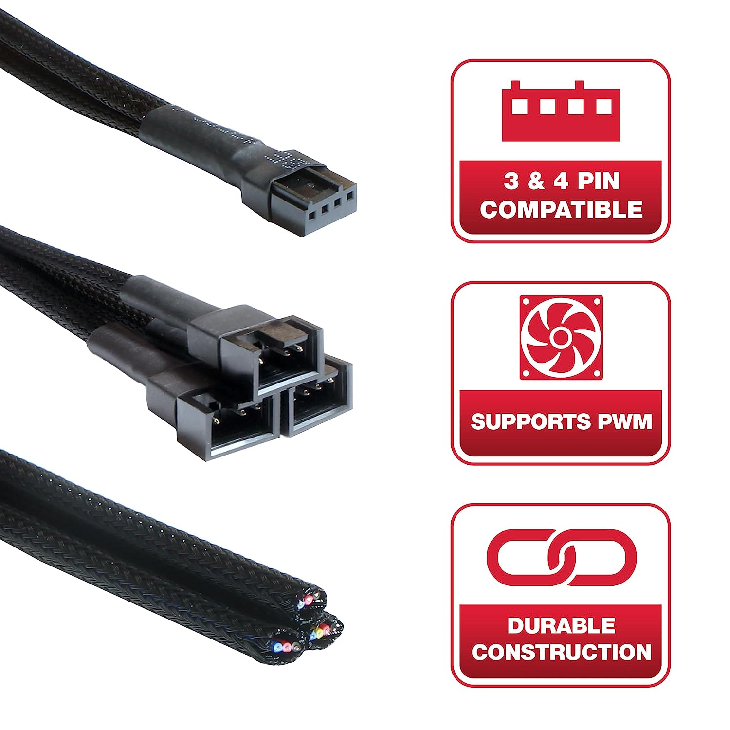 4-pin 1 to 3 Way PWM Fan Splitter Cable Cooled Tap Sleeve Extension ...