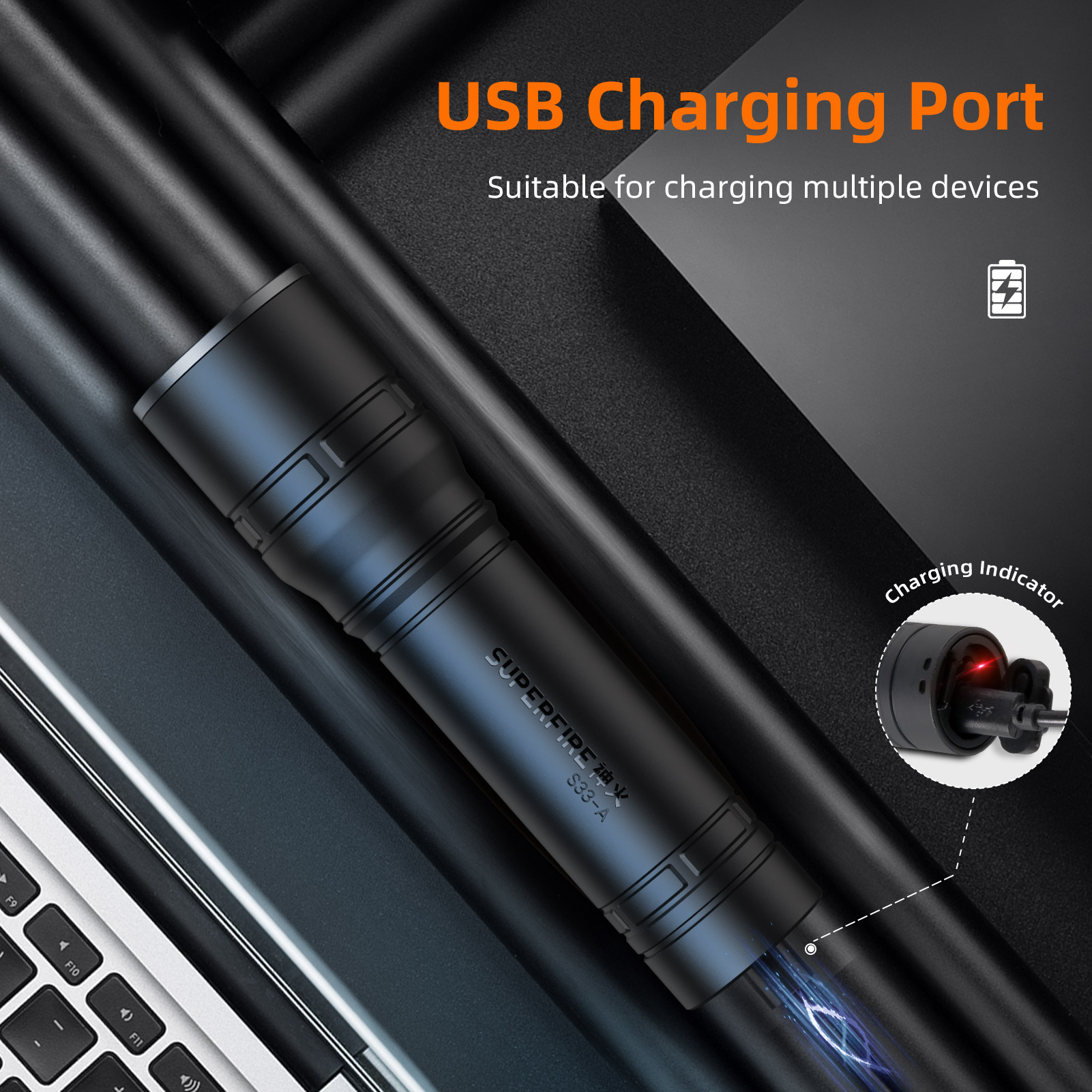 SUPERFIRE S33-A Mini Super Flashlight LED Bright Camping Light Waterproof Built-in Battery ...