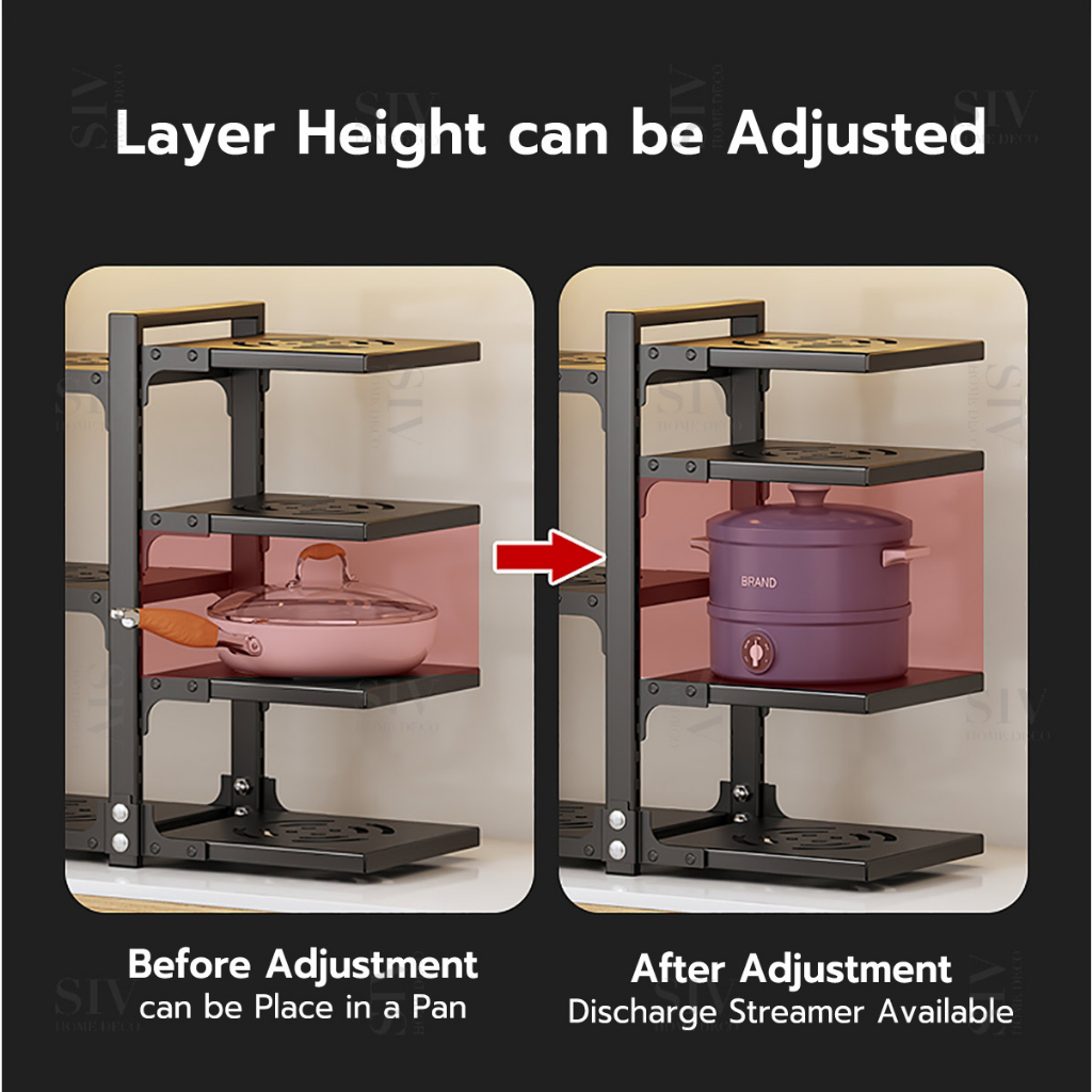 Versatile Adjustable 2-7 Layer Pot Rack - Durable Carbon Steel, Snap-on ...