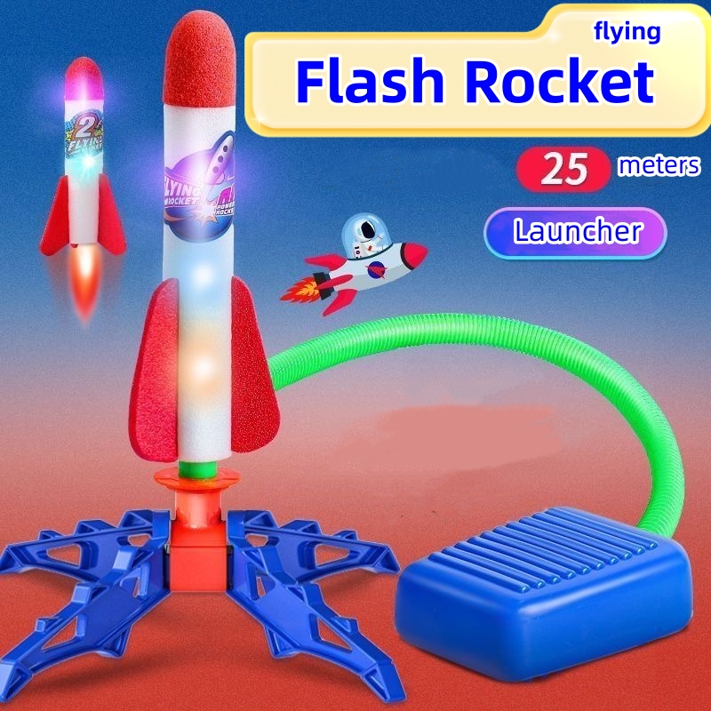 Outdoor Play Rocket Launcher Toy Kit - Flashing Foam Flyer + Anti-Slip ...