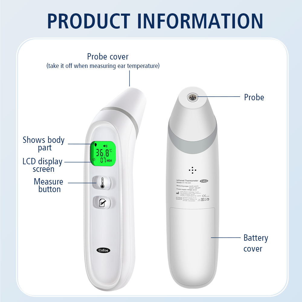 Cofoe 4 in 1 Forehead&Ear&Indoors Non-contact IR Thermometer with Tri ...