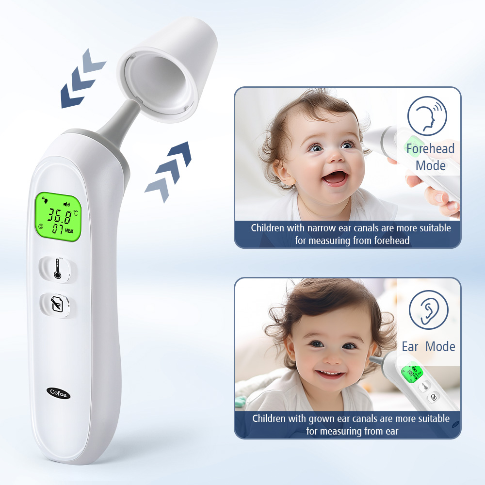 Cofoe 4 in 1 Forehead&Ear&Indoors Non-contact IR Thermometer with Tri ...