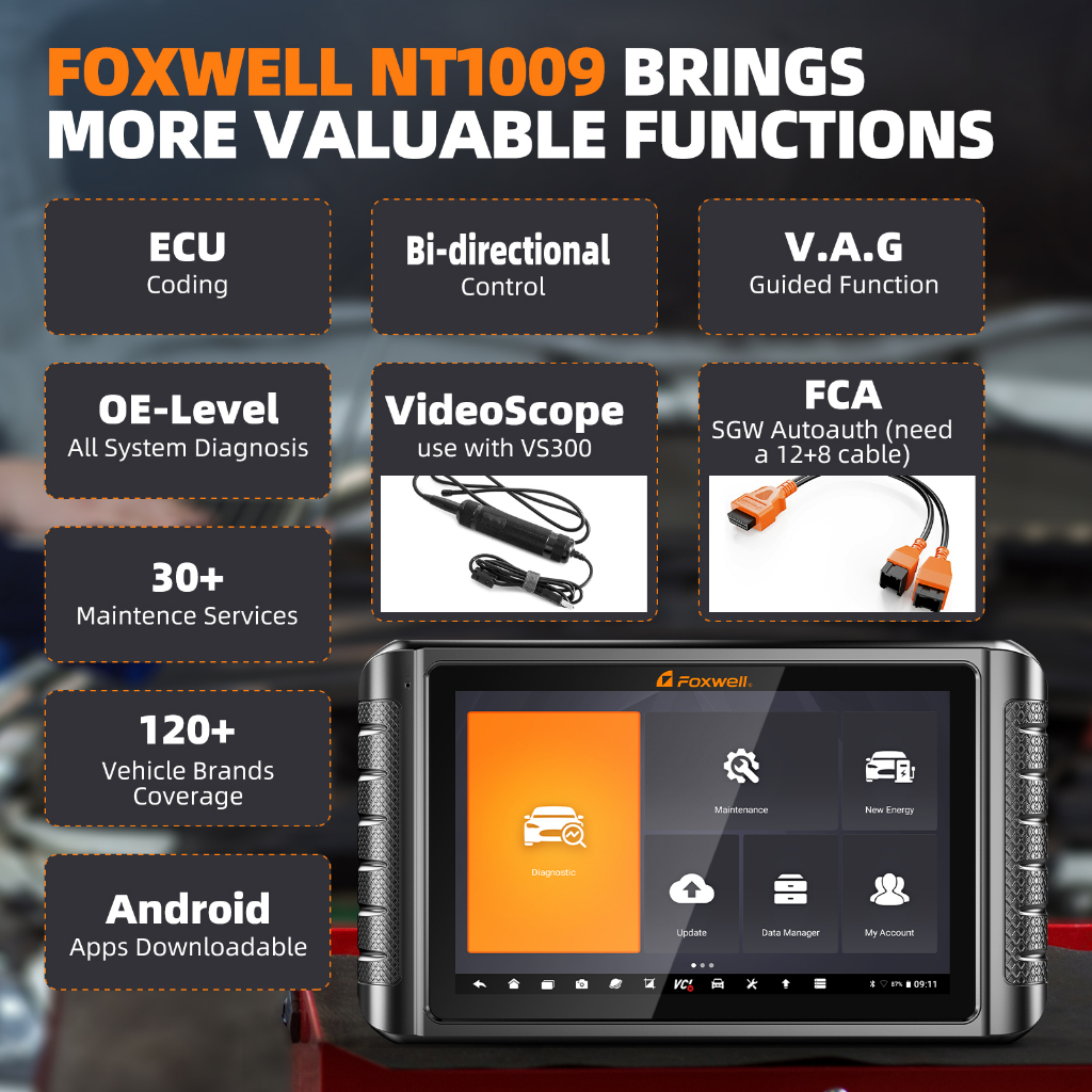 FOXWELL NT1009 Automotive Bi-directional OBD2 Scanner ECU Coding Full System Diagnostic Tool ...