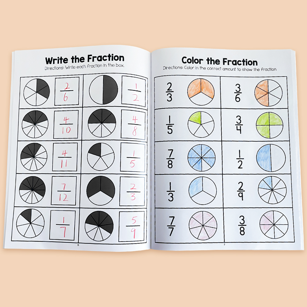 24 Pages Fraction Math Workbook for Kids Children Kindergarten ...