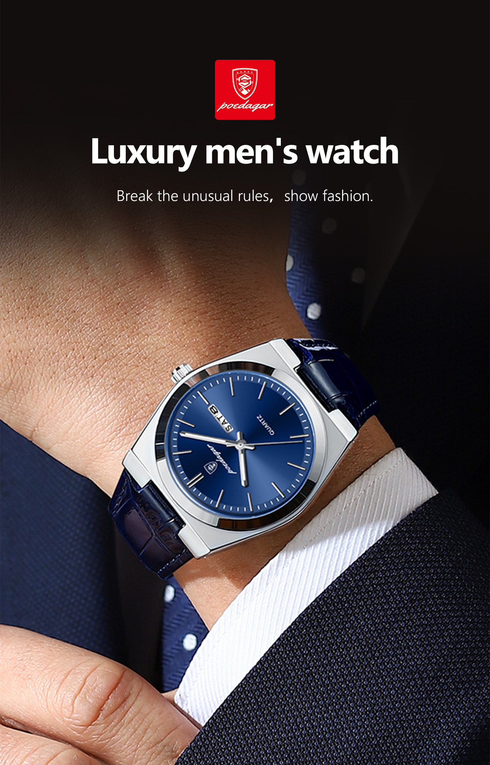 POEDAGAR Leather Watch For Men Waterproof Original Relo Calendar ...