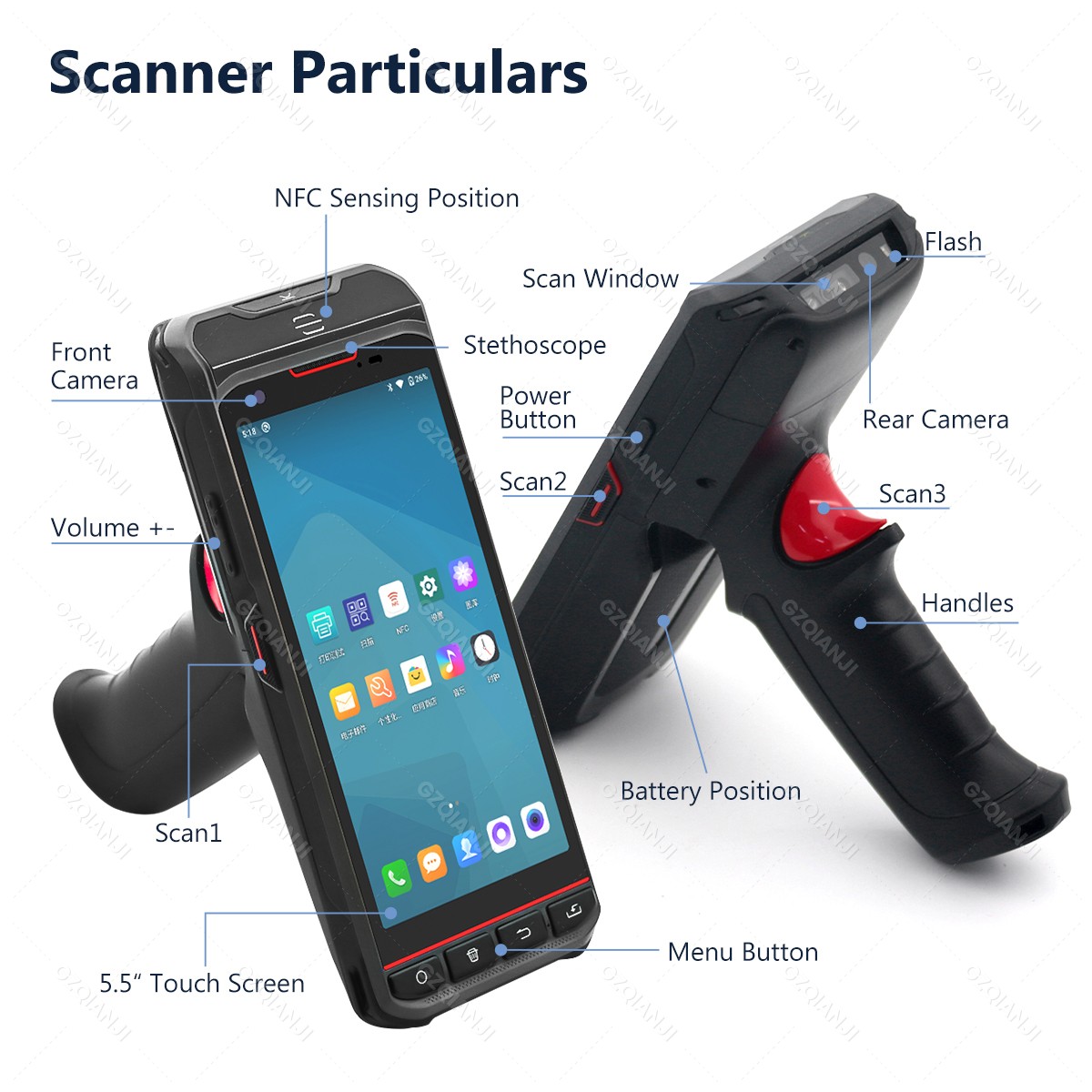 PDA Android 13 Terminal with handle 1D/2D Scanner 4G WIFI Bluetooth NFC ...