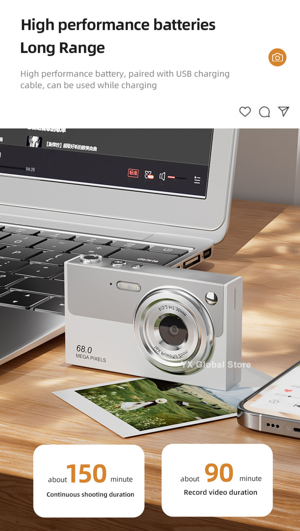4k digi camera HD 68MP Autofocus Camera 2.8 inch screen Portable ...