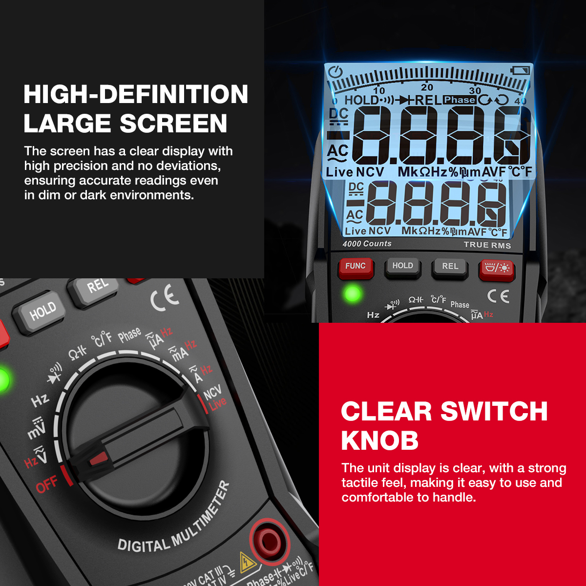 HABOTEST HT135 Digital Multimeter 1000V/10A AC/DC Ampere 4000 Counts T ...