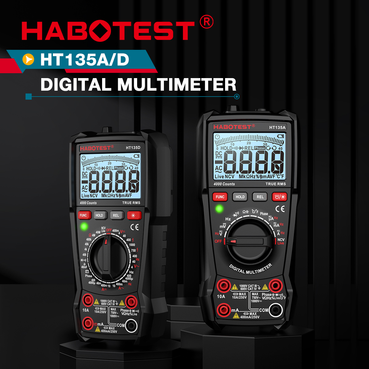 HABOTEST HT135 Digital Multimeter 1000V/10A AC/DC Ampere 4000 Counts T ...