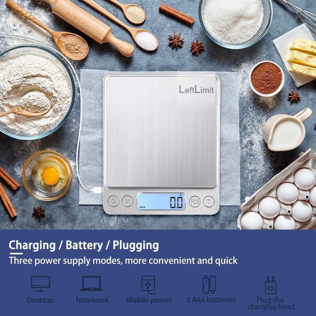 Food Scale Rechargeable Kitchen Scale with Trays 3000g/0.1g Mini Scale ...