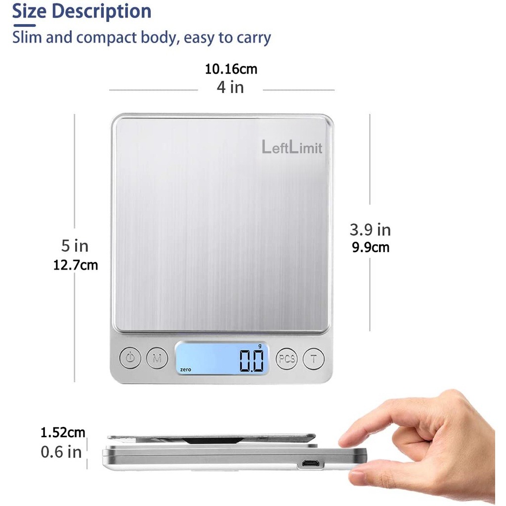 Food Scale Rechargeable Kitchen Scale with Trays 3000g/0.1g Mini Scale ...