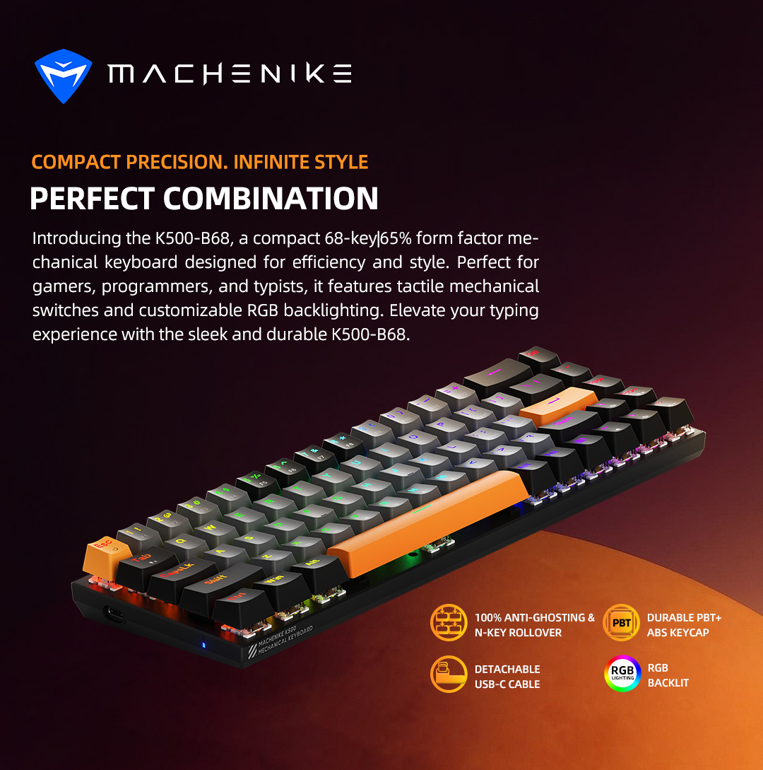 Machenike K500 B68 Wired Mechanical Keyboard, Gaming Keyboard, 68 Keys ...