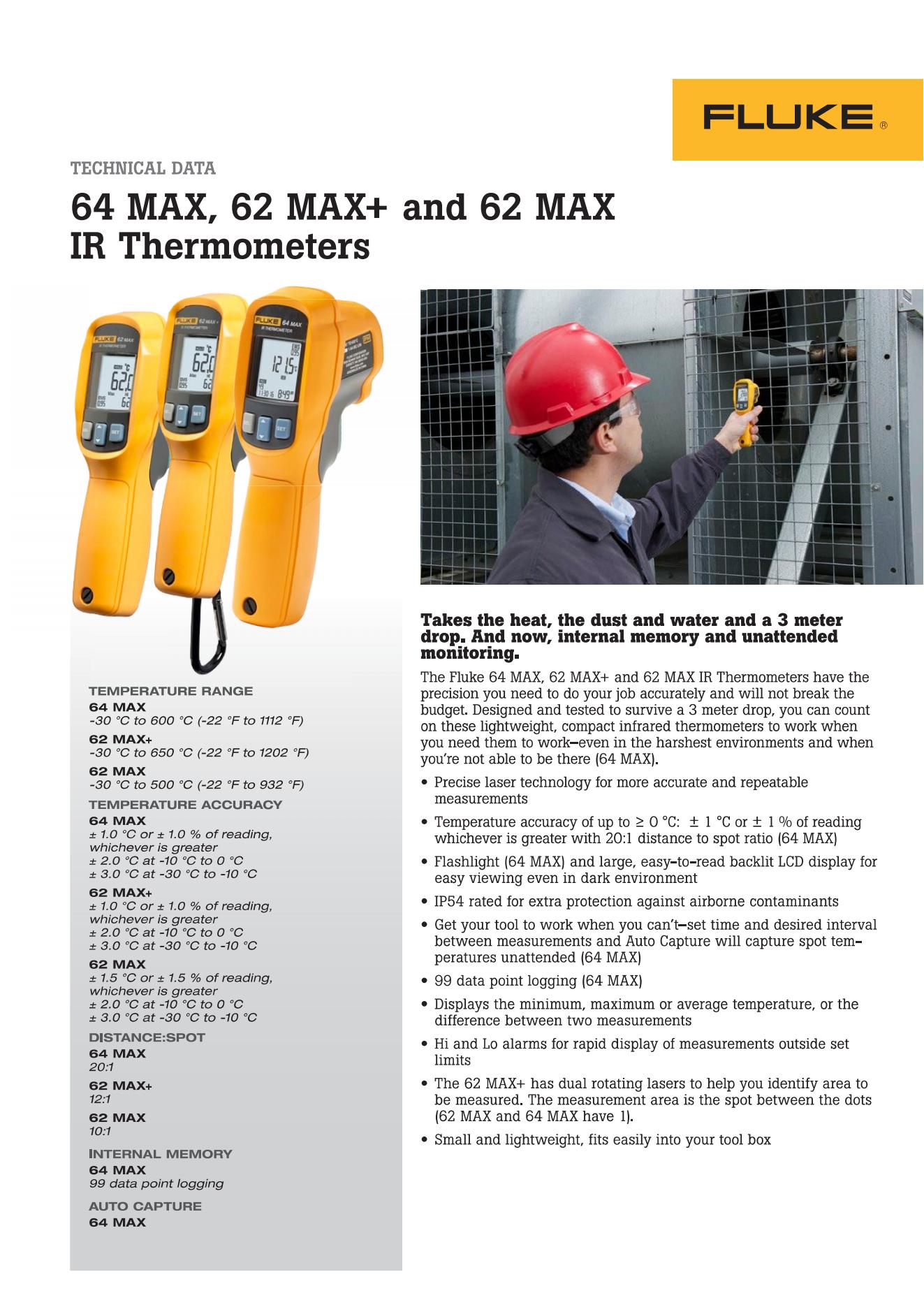 Fluke 62 MAX 62 MAX+ High Precision Infrared Thermometer Up to 500°C 10:1 Distance Ratio ...